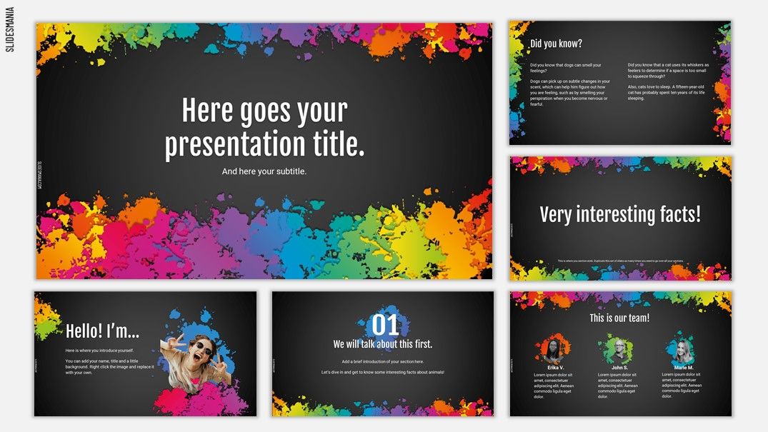 Colorful Paint Splashes Free PowerPoint Template Google Slides Theme