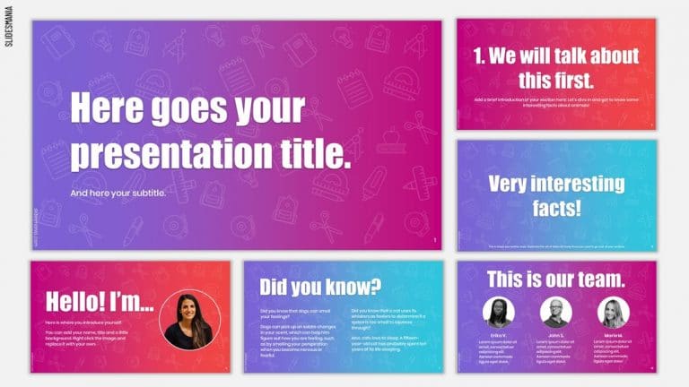 Gradients and edu icons | Free PowerPoint template & Google Slides theme